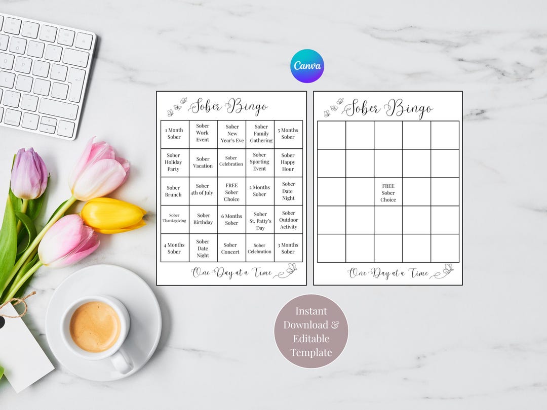 Editable Sober Bingo, Recovery Challenge, Sobriety Goals, Sober October, One Day at a Time - Etsy