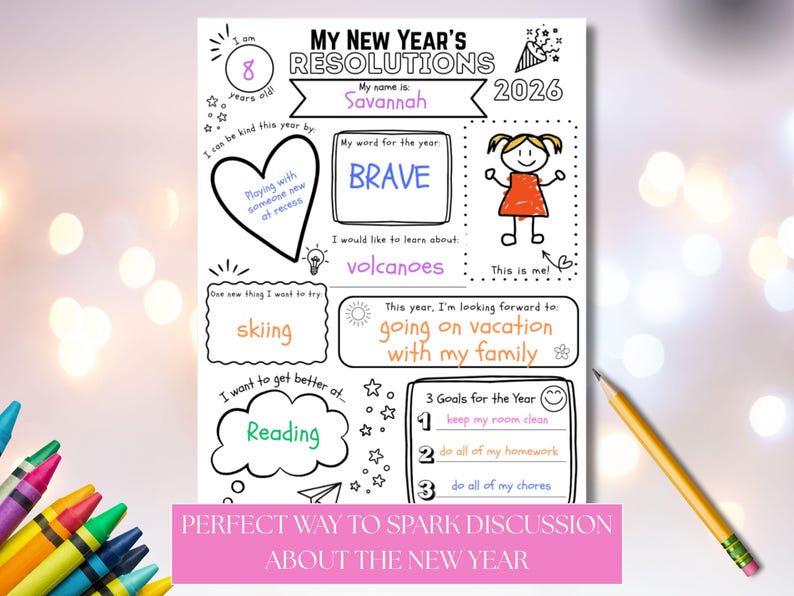 Kid New Years Resolutions Worksheet PDF, 2026 Goals Activity, Kids ...