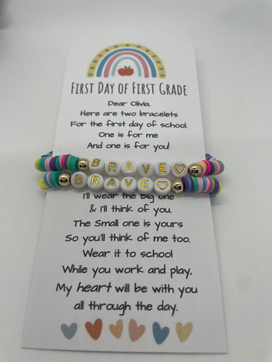 PERSONALIZED First Day of Kindergarten, Rainbow Mommy and Me Bracelets ...
