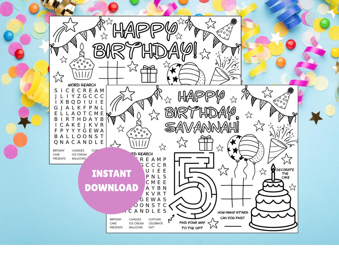 Personalizable 5th Birthday Coloring Page: Birthday Word Search ...