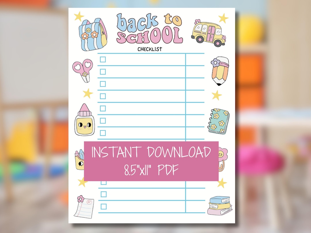 Retro Back to School Checklist & Supplies List: Editable PDF Templates ...