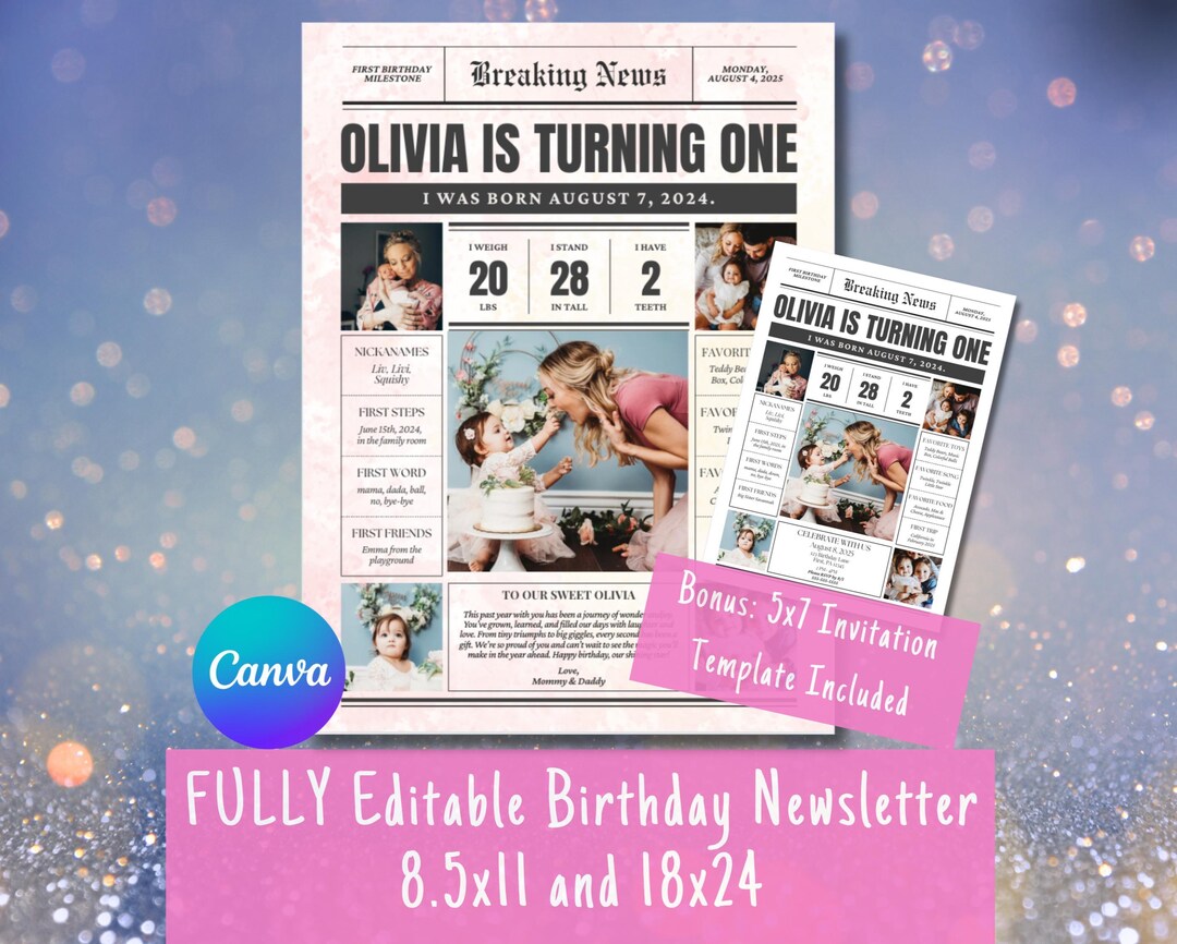 Editable Birthday Newsletter Invitation: Canva Template (digital ...