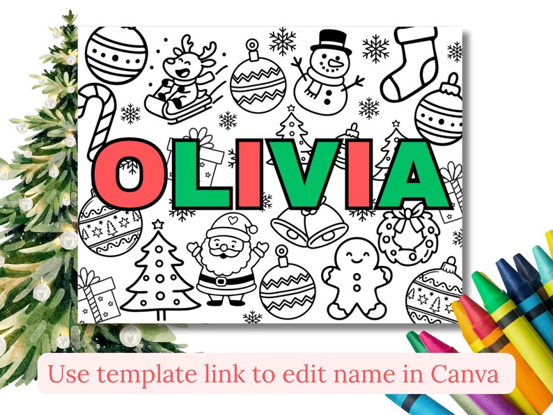 Personalized Christmas Coloring Placemat, Kids Activity (digital ...