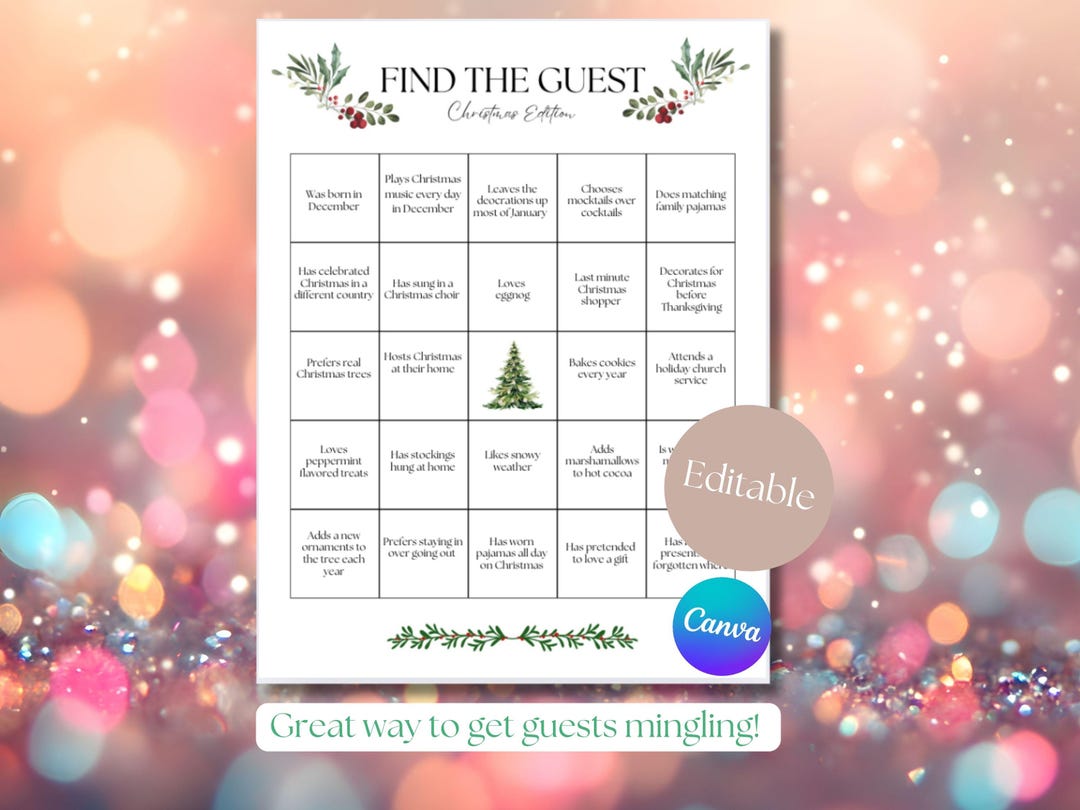 Christmas Icebreaker Game, Find the Guest Bingo, Jingle and Mingle Game ...