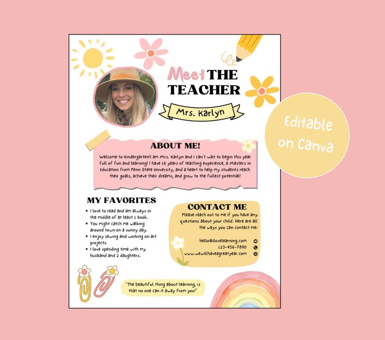 Editable Meet the Teacher Template: Back to School Introduction (canva ...