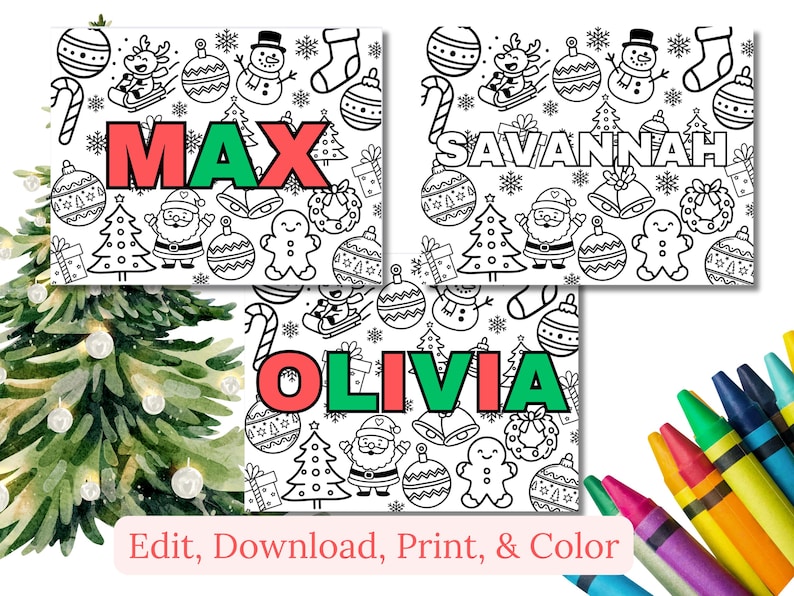 Personalized Christmas Coloring Placemat, Kids Activity (digital ...