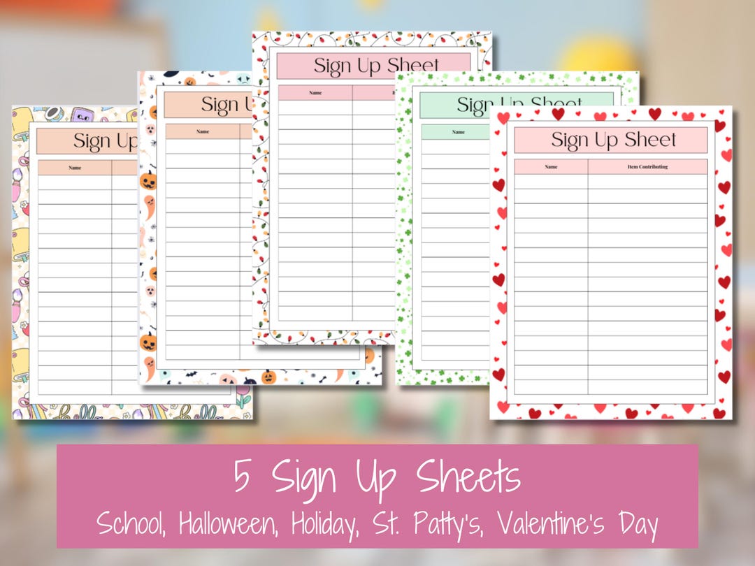 Themed Party Sign up Sheets, Halloween Party Sign up Sheet, Class Party ...