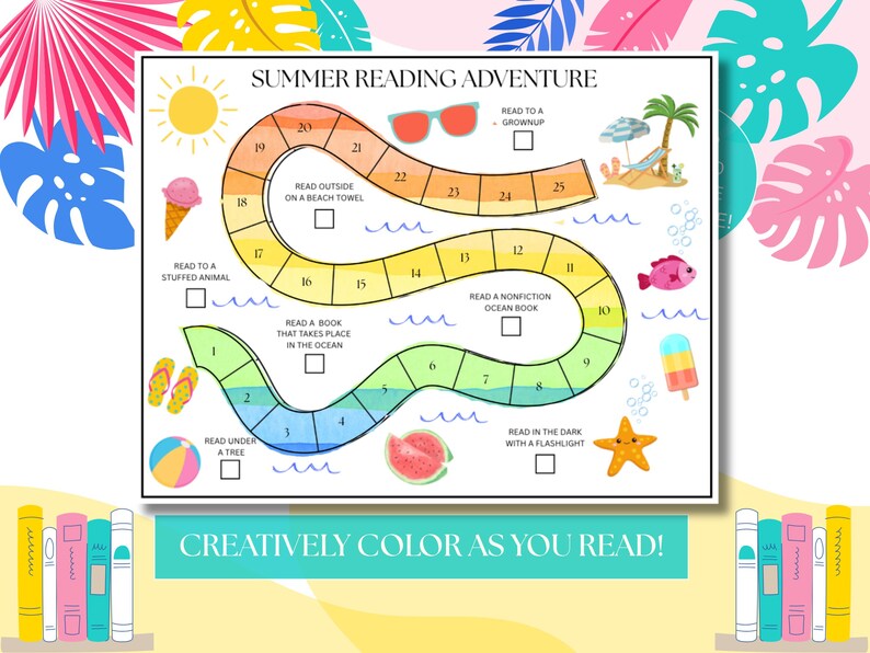 Kid's Summer Reading Challenge, Fun Book Log, Reading Adventure Game ...