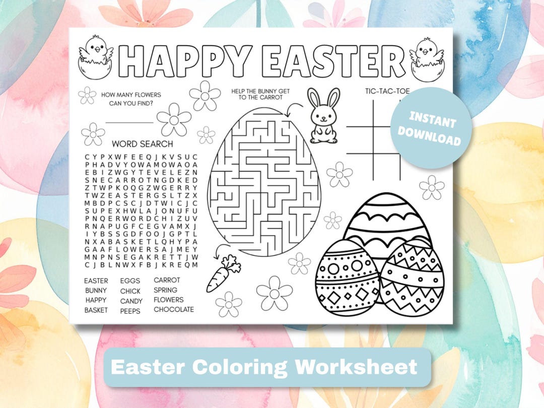 Easter Activity Placemat Printable | Kids Easter Coloring Page | Bunny ...