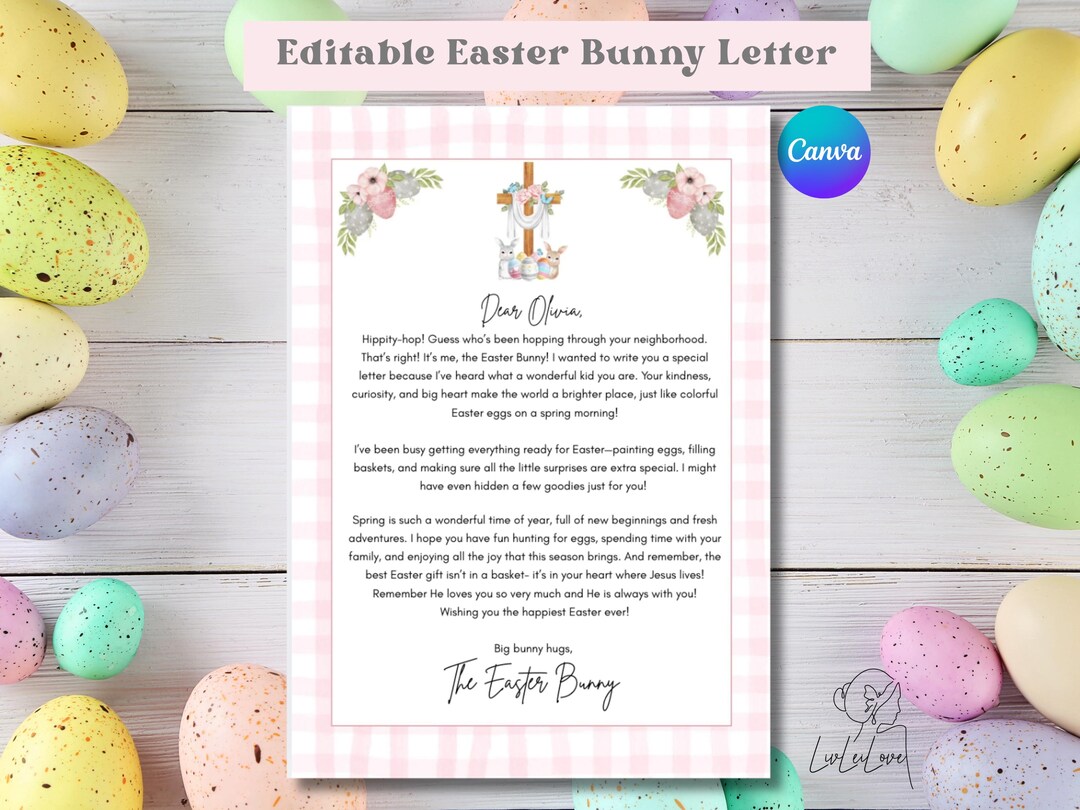Editable Christian Easter Bunny Letter, Pink Personalized Printable ...