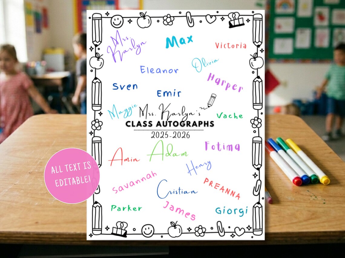 Editable End of Year Autograph Page: School Keepsake, Student ...