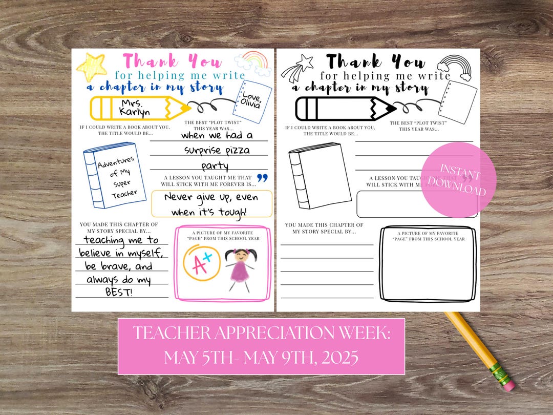 Teacher Appreciation Printable, End of Year Gift, Personalized Teacher ...