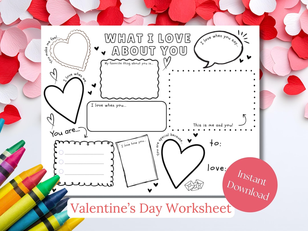 What I Love About You Worksheet PDF, Valentine's Day Printable, Kid ...