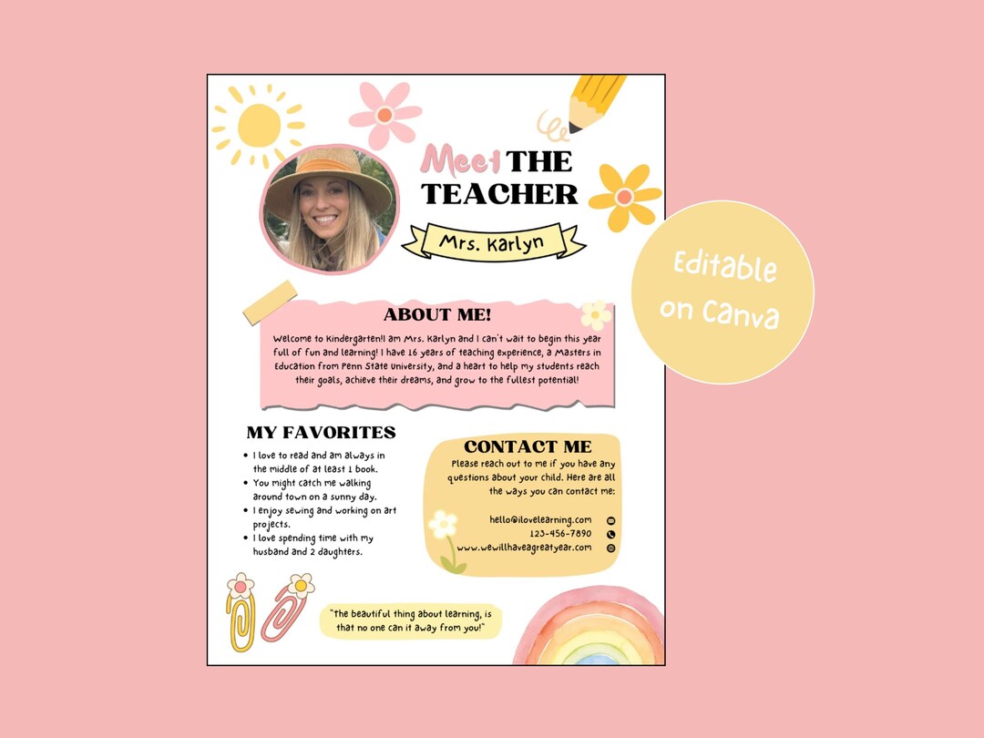 Editable Meet the Teacher Template, Meet the Teacher, Back to School ...