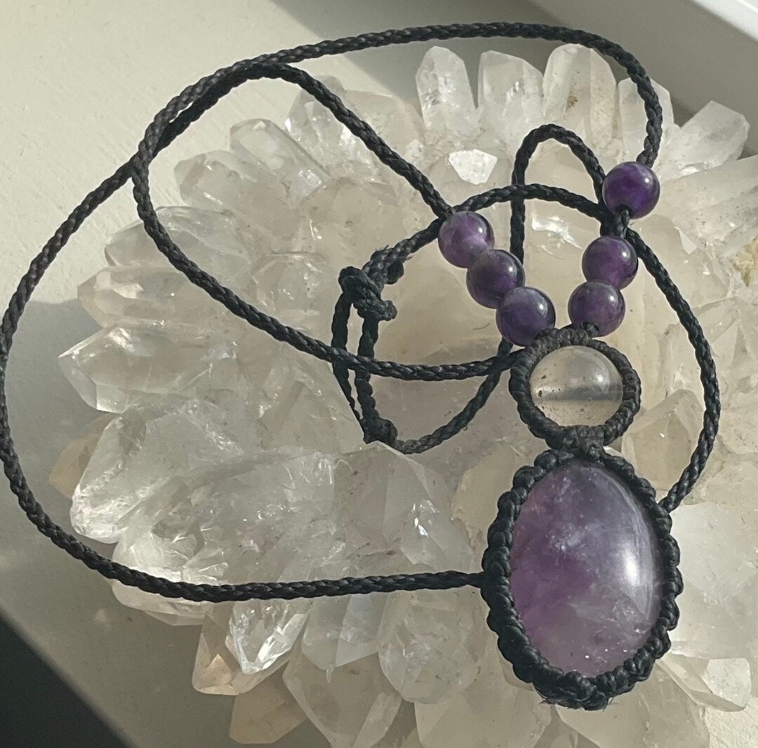 Rainforest Tribal Amethyst and Quartz Necklace With Adjustable Cord. - Etsy