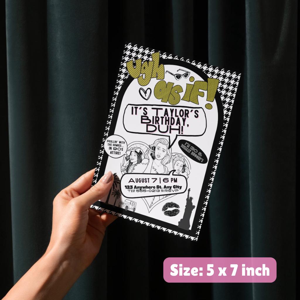 Clueless Birthday Invitation | Canva Template 90s Party Invite Editable ...