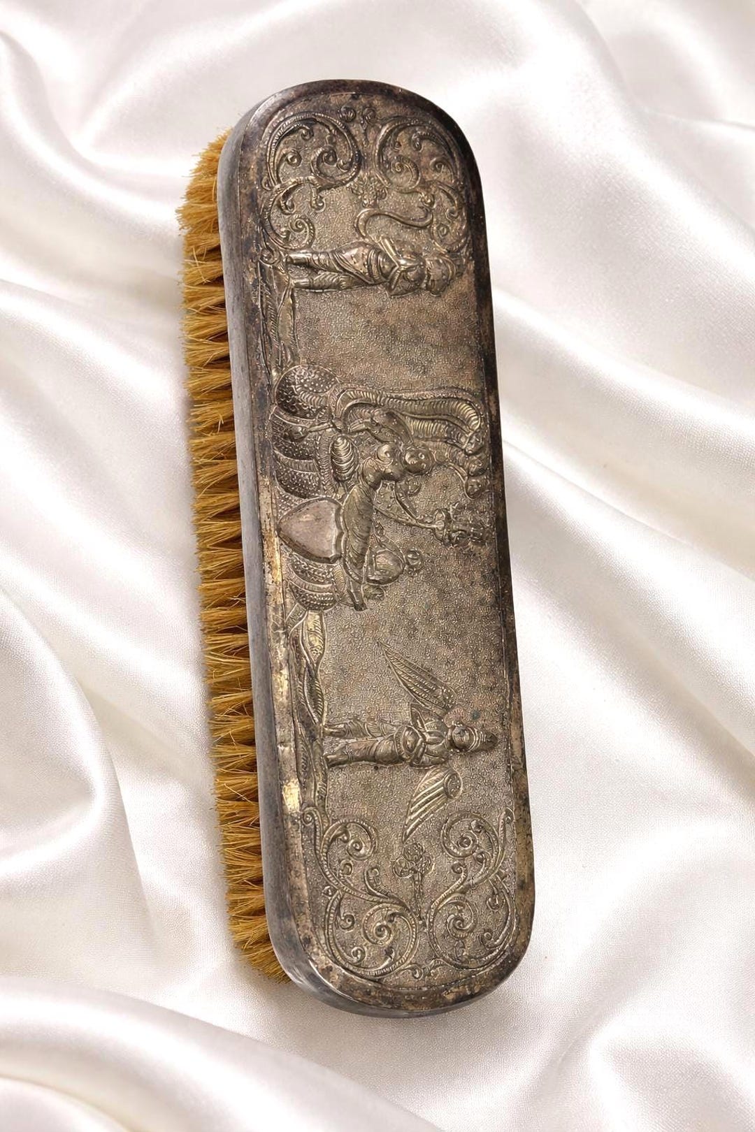 Antique Anglo-indian Silver Clothes Brush | High-relief Repoussé Deity ...