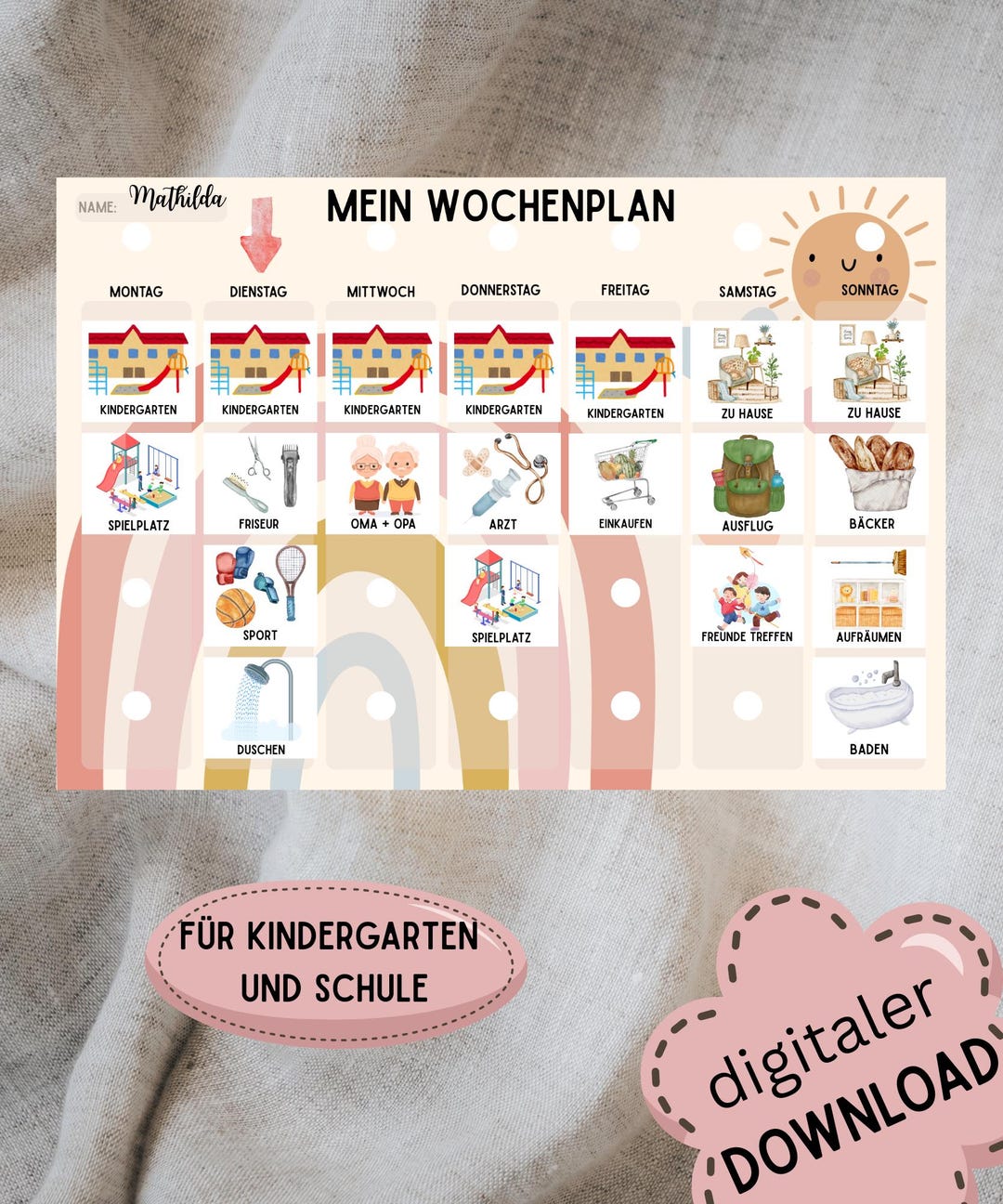 Boho Weekly Planner for Kids With Routine Cards A4 | Montessori Weekly ...