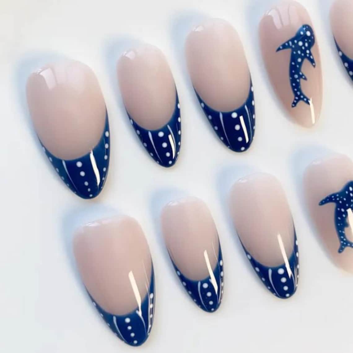 Whale Shark Nails/blue French Tips Nails/whale Shark Press on Nails ...