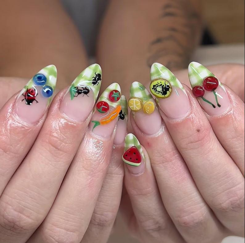 Fruit Picnic Press on Nails, Kawaii Picnic Nails, Handmade 3D Fruit ...