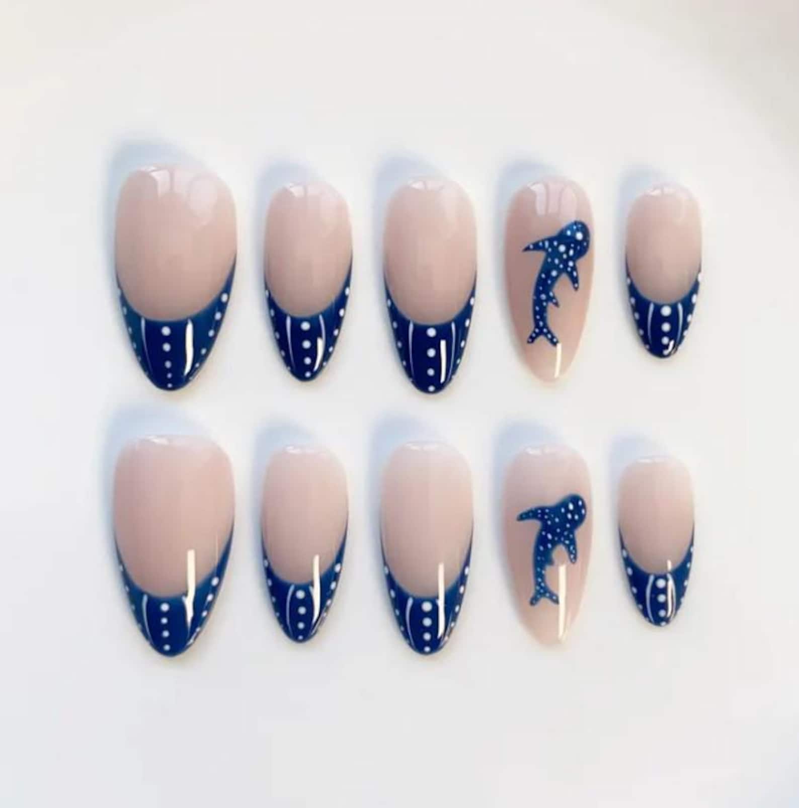 Whale Shark Nails/blue French Tips Nails/whale Shark Press on Nails ...
