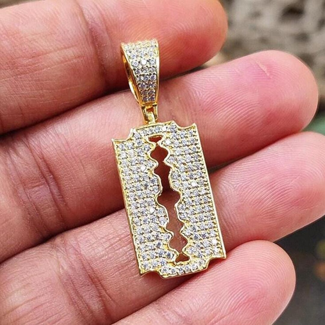 Diamond Razor Blade Pendant: 14K Yellow Gold Finish, 925 Silver - Etsy
