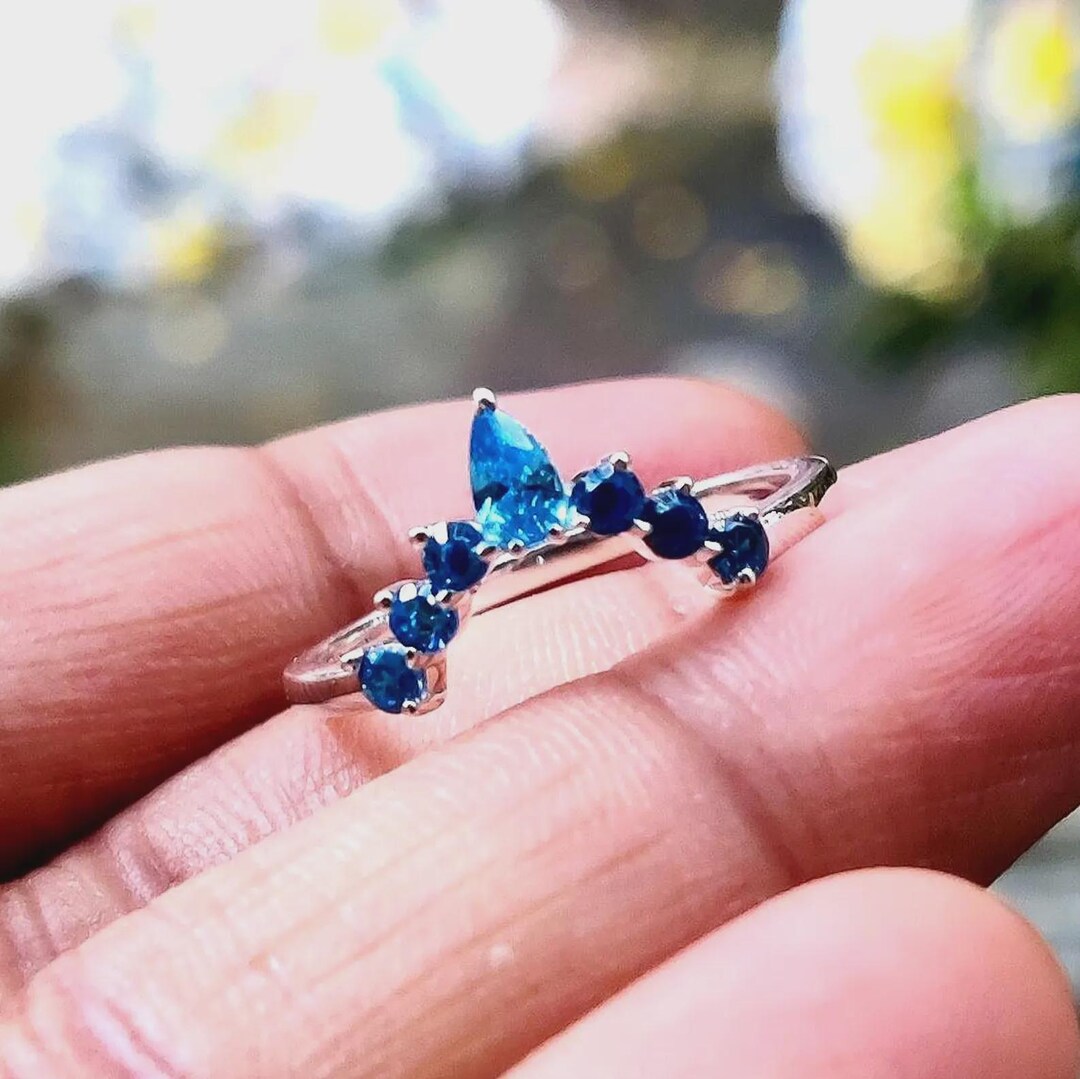 Blue Topaz Pear Cut Sterling Silver Wedding Enhancer Ring - Etsy