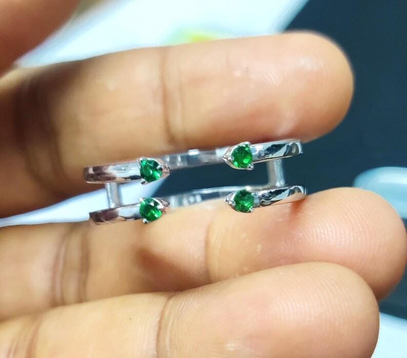 Green Emerald Ring Round Simulated Green Emerald Diamond Enhancer Guard ...