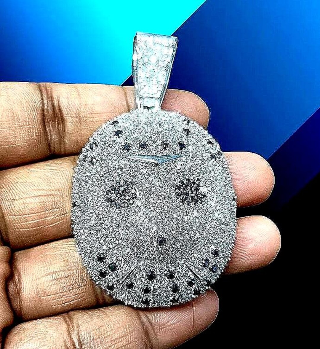 Iced Out Face Pendant: Simulated Diamond, 14K White Gold Finish ...
