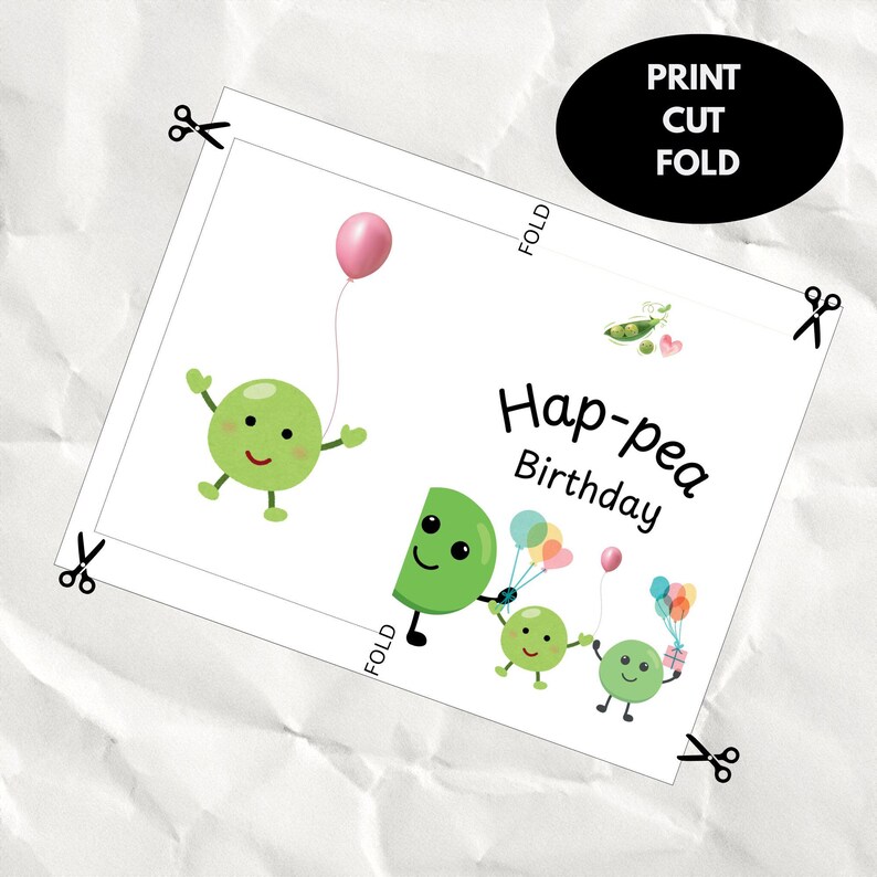 Hap Pea Birthday Card: Funny Printable Card for Kids (PDF, JPG, PNG ...