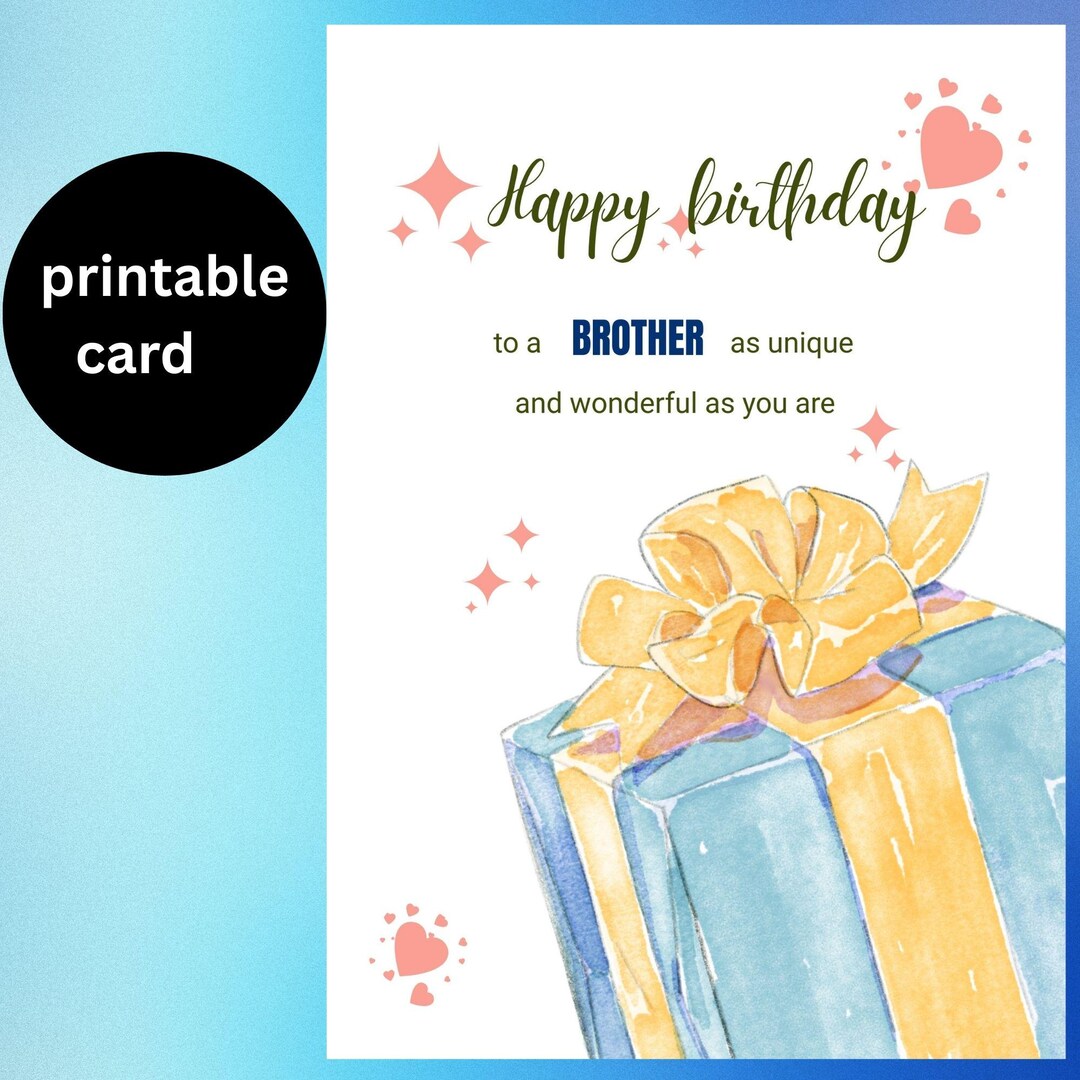 Unique Birthday Card for Brother: Printable Gift Design (PDF, PNG, JPG ...