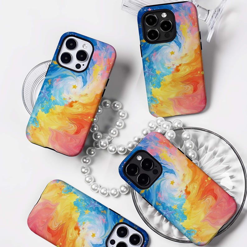 Color Vortex Fluid Art Phone Case, Swirling Stars, Glossy Finish ...