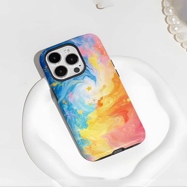 Color Vortex Fluid Art Phone Case, Swirling Stars, Glossy Finish ...