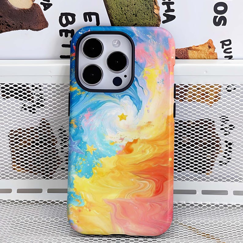 Color Vortex Fluid Art Phone Case, Swirling Stars, Glossy Finish ...
