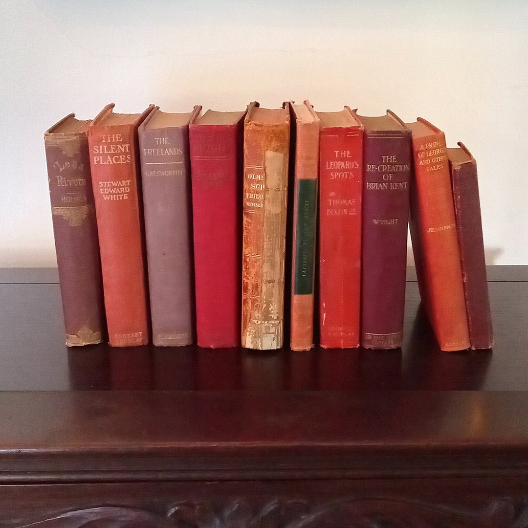 10 Pc. Antique Book Set 100 Yrs Old-red Purple Antique Book Collection ...