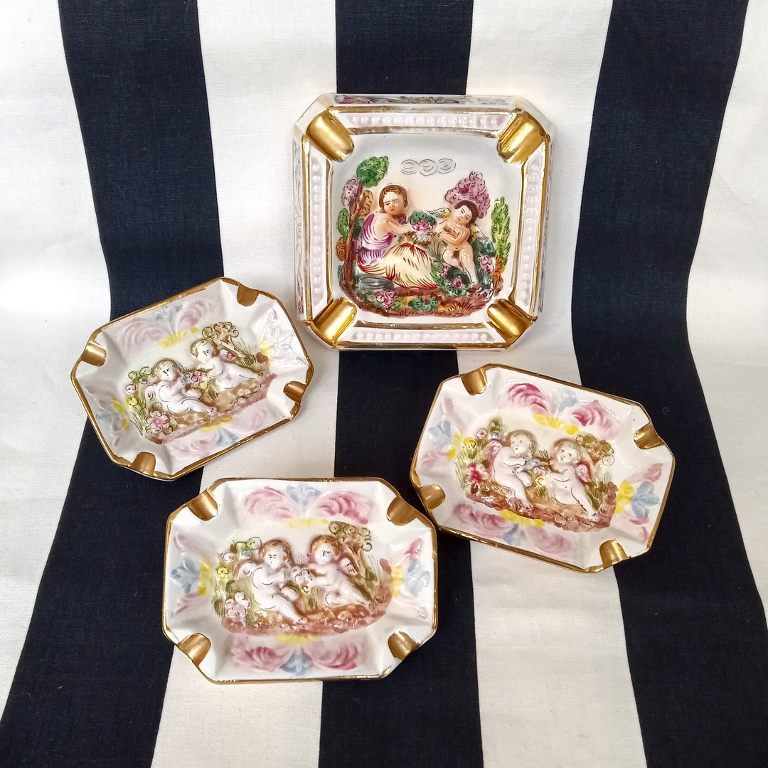Capodimonte Ashtrays Vintage Set of 4 Italian Porcelain Hand Painted ...