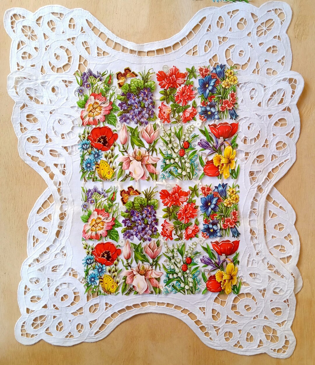 16 Pc. Vintage German Scrap Releifs Die Cut Flowers Embossed Sheet 9 X ...