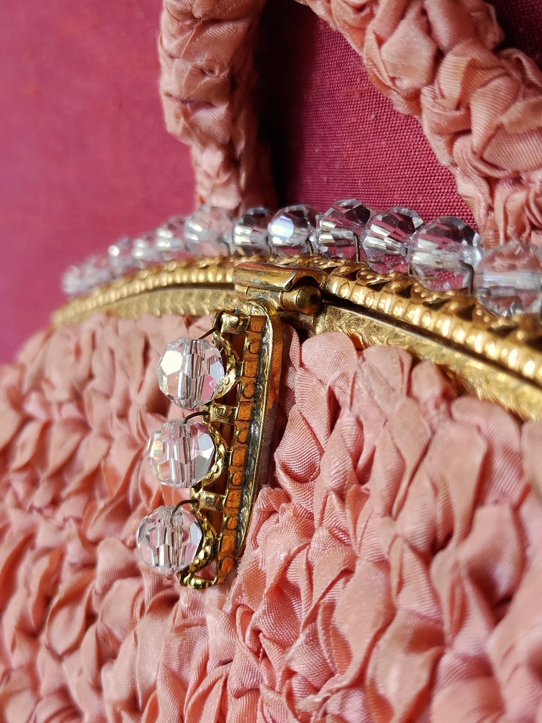 Vintage Purse Frame 1930's Clear Crystal Beaded 5" Lujean Purse Frame ...