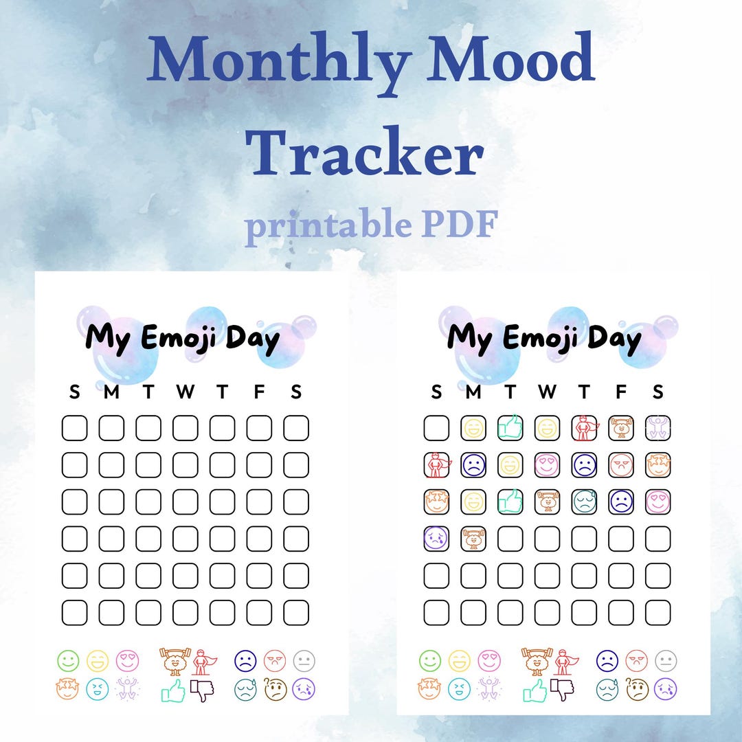 Emoji Mood Tracker Printable: Daily Mental Health Journal (A4 & US ...