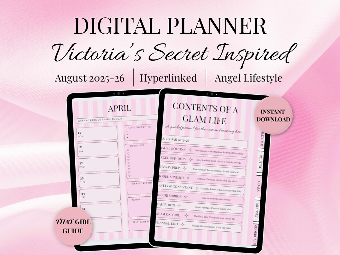 Pink Digital Planner: Victoria's Secret Inspired, Hyperlinked for ...