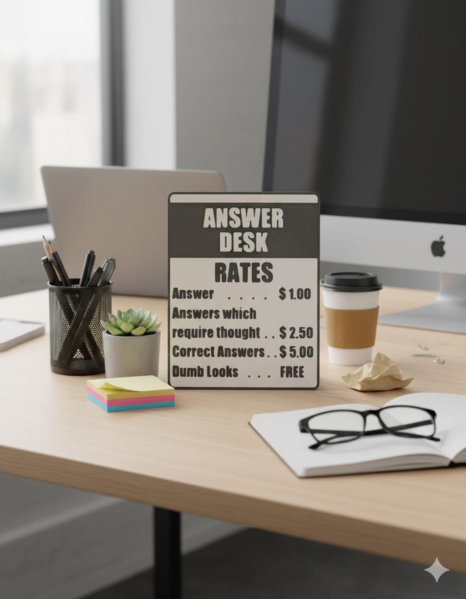 Answer Desk Rates Work Sign – Funny Office Decor! - Etsy
