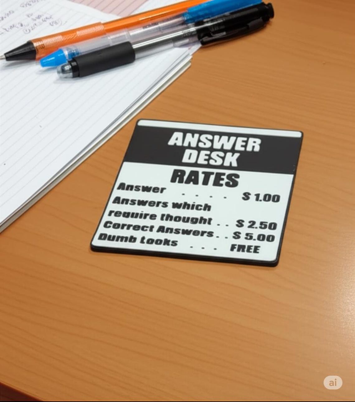 Answer Desk Rates Work Sign – Funny Office Decor! - Etsy