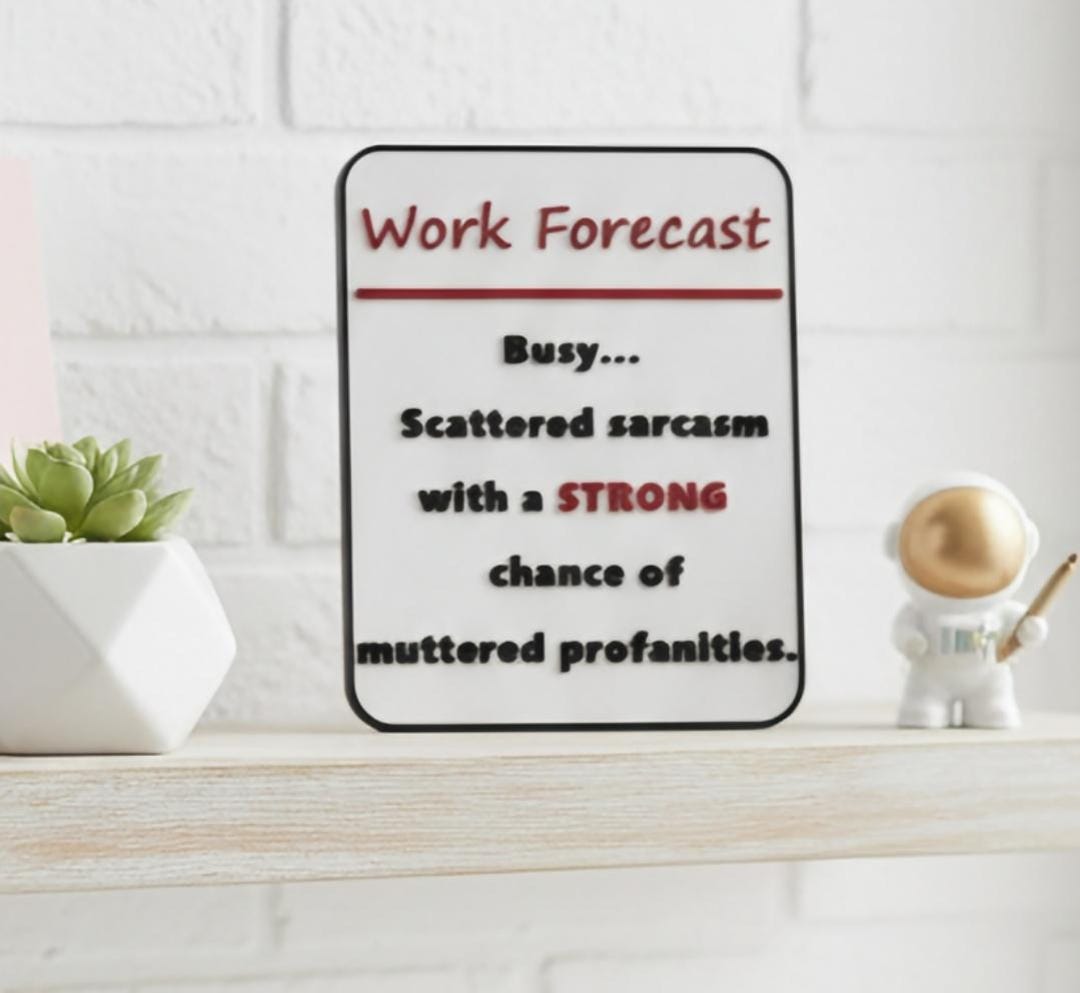 Funny Work Forecast Desk Sign – Busy, Scattered, and a Strong Chance of ...
