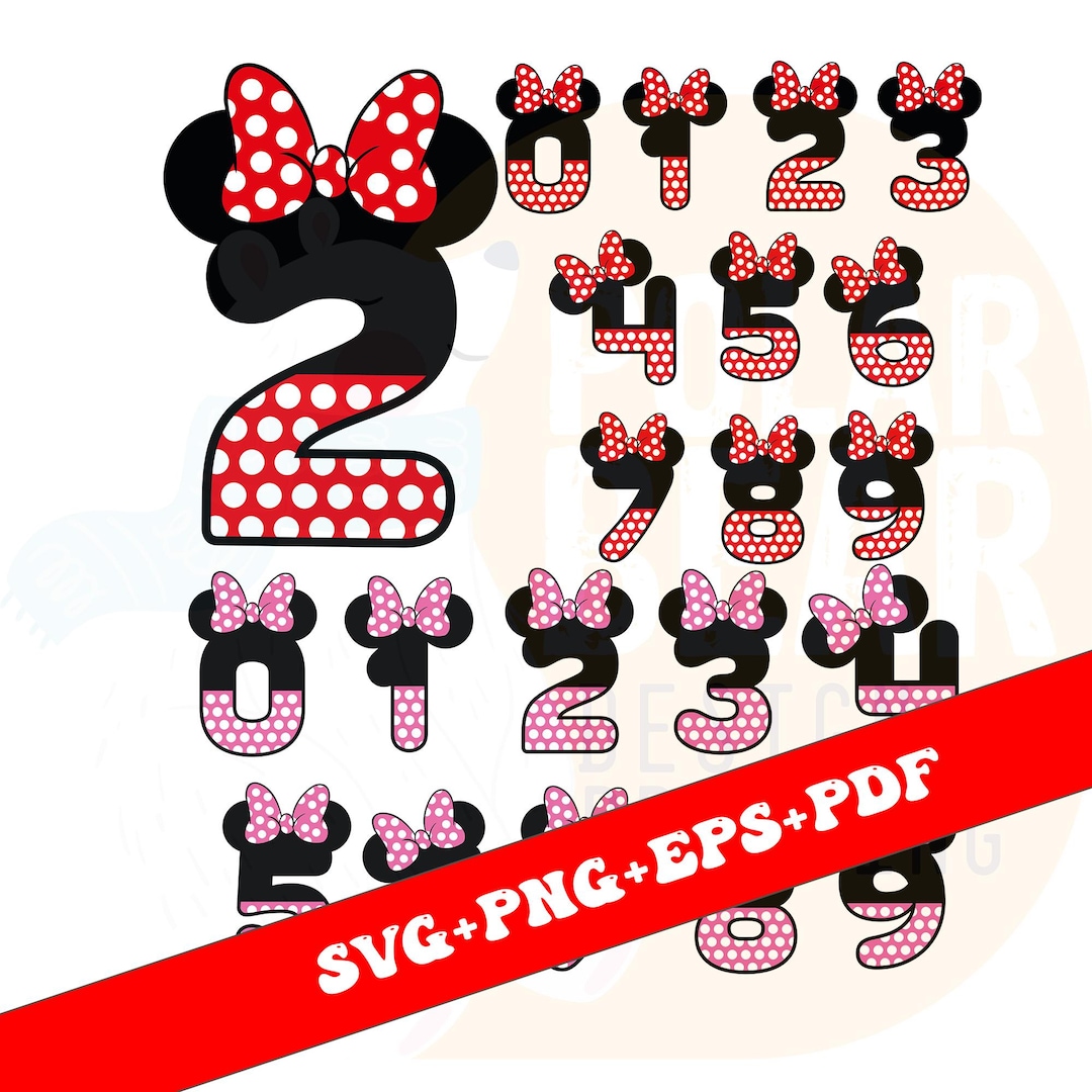 Red and Pink Birthday Minnie Numbers Svg – Minnie Mouse Png – Numbers ...