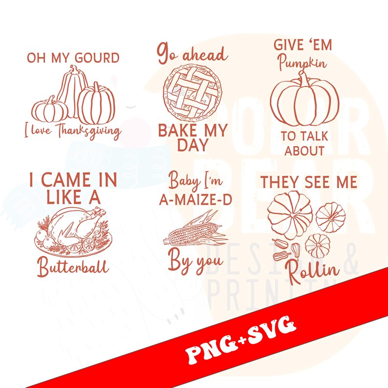 Funny Thanksgiving PNG Bundle, Matching Fall Food Pun Shirts ...