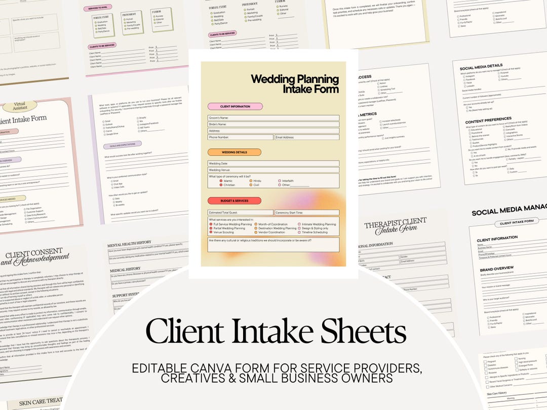 9 Client Intake Sheets | Editable Canva Form for Service Providers ...
