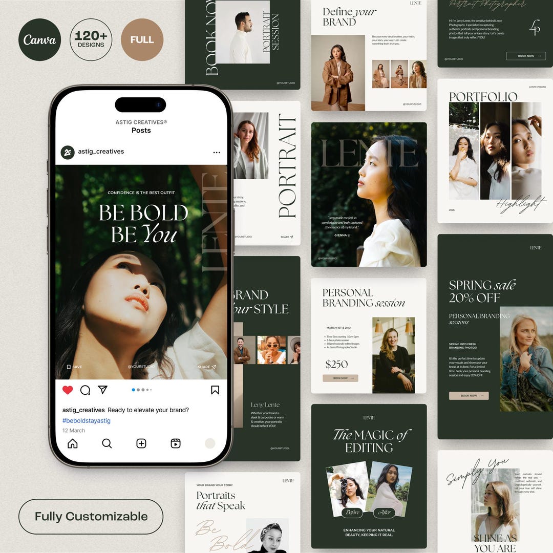 Portrait Photography Canva Templates – Social Media Kit for ...
