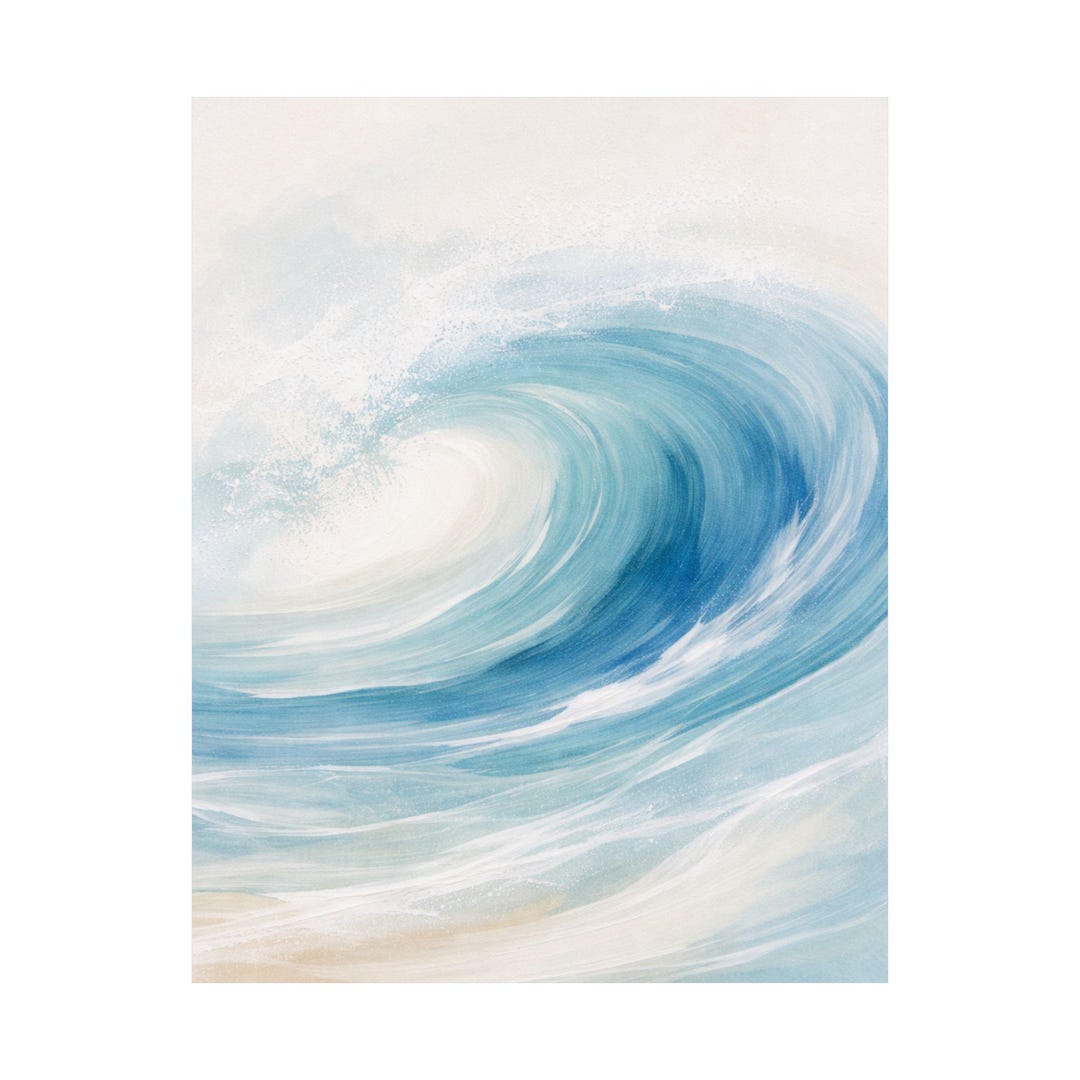 Blue Ocean Wave Satin Poster | Coastal Watercolor Print, Modern Beach ...