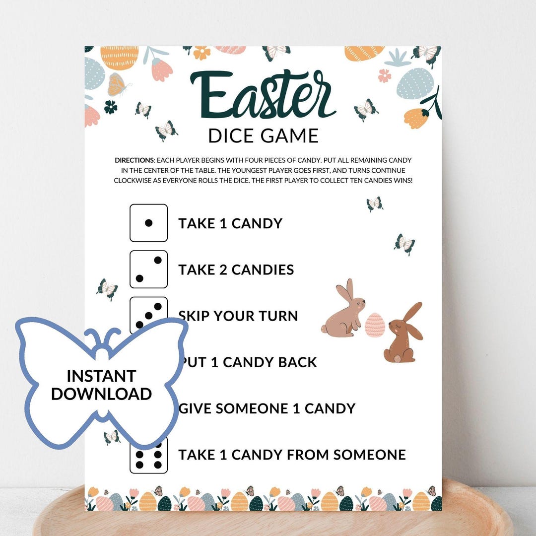 Easter Dice Game Digital Download Worksheet Party Celebrate Activity ...