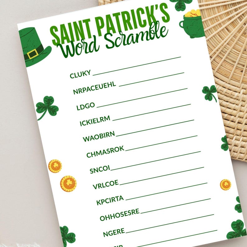 St. Patrick's Day Word Scramble Game Digital Download Printable ...